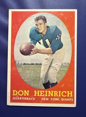 1958 TOPPS FOOTBALL #83 DON HEINRICH NEW YORK GIANTS QB (marked) *FREE ...