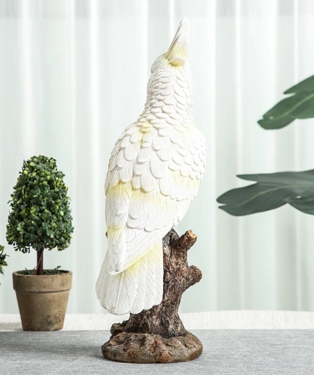 White Bald Parrot Bird Statue Fairy Sculpture Tabletop Figurine Home ...