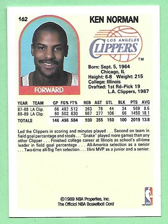 1989-90 NBA Hoops Basketball Ken Norman RC #162 Clippers. | eBay