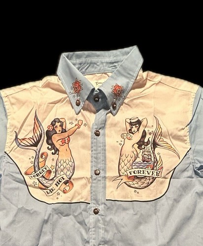 Boozelele Mermaid Western Shirt Men's Medium Cowboy Graphic Button Down ...