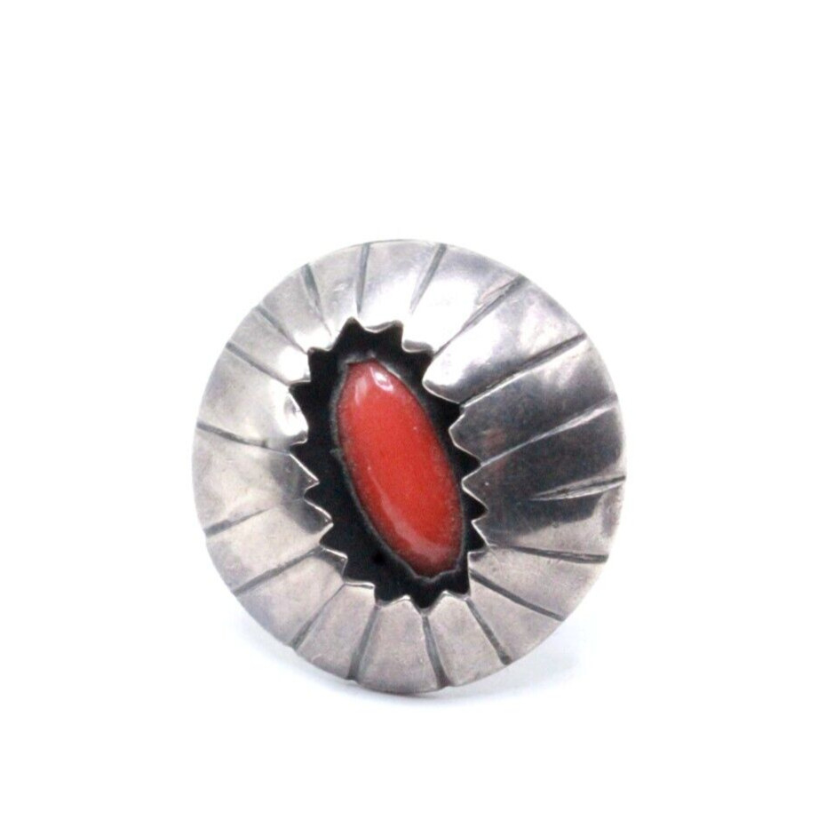 Vintage Native American Navajo Shadow Box Coral Ring - Gem