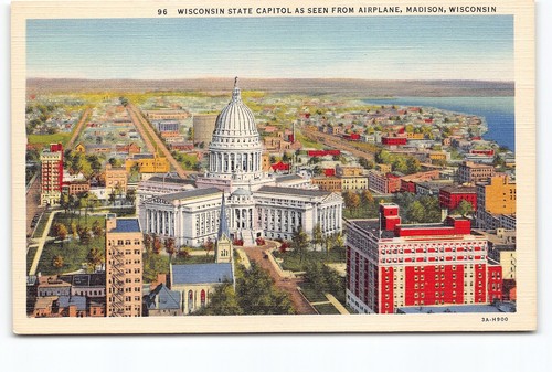 Wisconsin State Capitol From Airplane Madison WI Linen Postcard Vtg ...