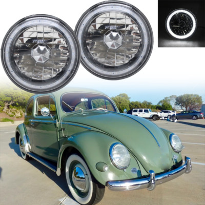 Pair 7" Inch Round Chrome Housing LED Headlights Halo for VW Beetle ...