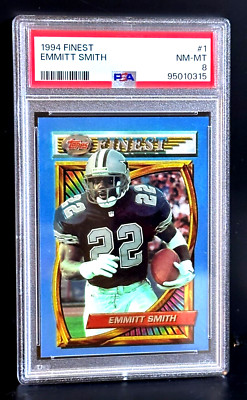 1994 TOPPS FINEST EMMITT SMITH #1 PSA NM-MINT 8 DALLAS COWBOYS HOF RB ...