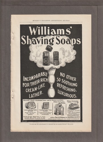 1897 WILLIAMS SHAVING SOAP Mag. AD~Tablet/Yankee/Stick~UNCLE SAM~Mott Iron Works | eBay