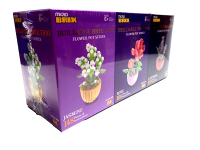 Micro Brix Set Of 3 Mini Building Blocks Jasmine Rose Lavender Flower ...