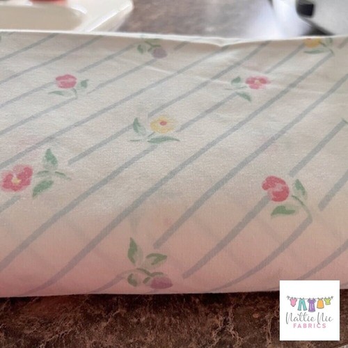 Vintage Queen Size Flat sheet in beautiful diagonal stripe rose floral ...