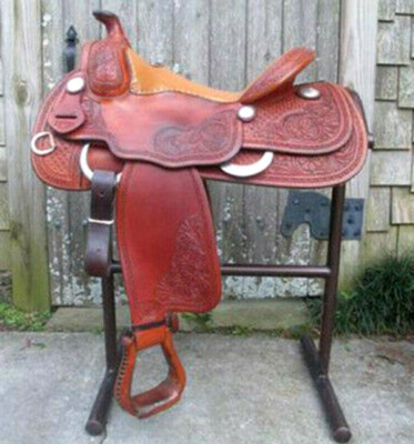 Western saddle 16" on eco-leather buffalo chestnut with drum eye finish ...