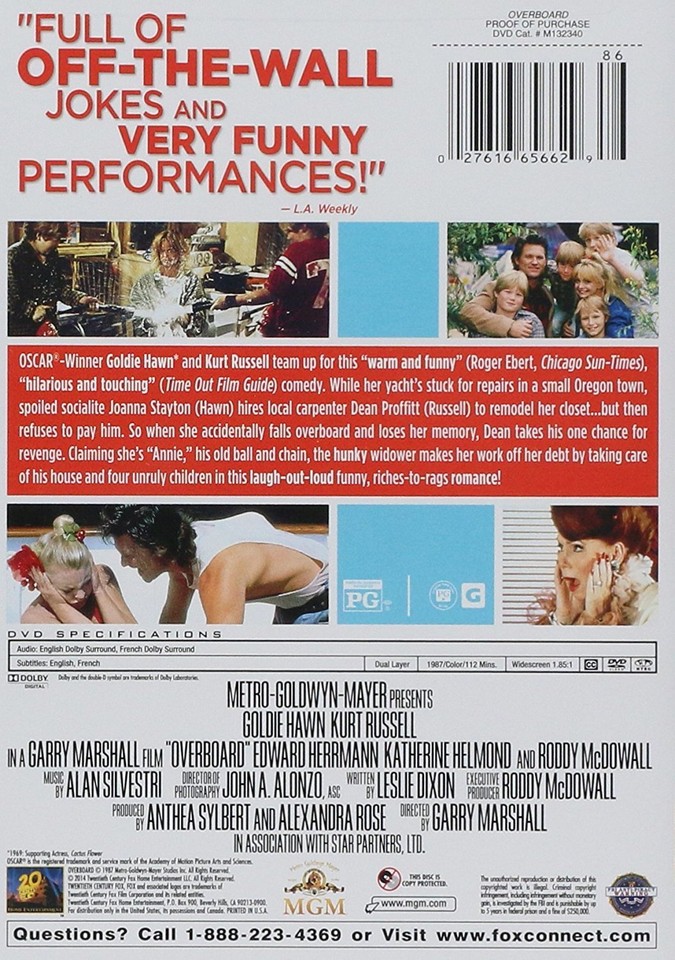 NEW Overboard (DVD, Goldie Hawn, Kurt Russell OVER BOARD MOVIE 1987 / ...