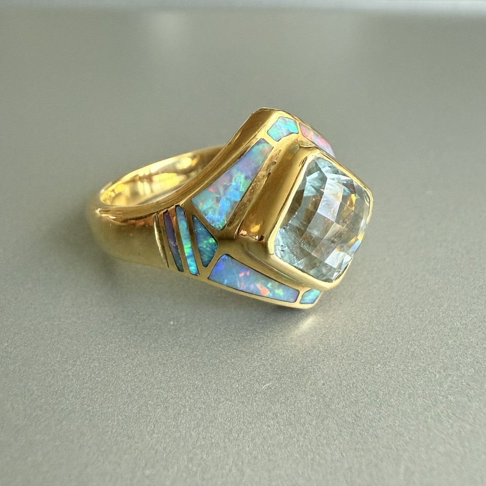 $10K DAVID FREELAND JR Navajo 18K Gold HUGE Aquamarine & Opal ...