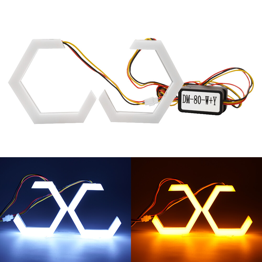 White Amber Switchback Hexagon Shape LED Angel Eyes Halo Hex Ring ...