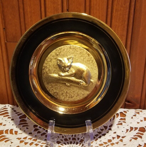 Vintage 1983 ROYAL IMPERIAL CHOKIN 18K Gold Bas Relief Kitty Cat ...