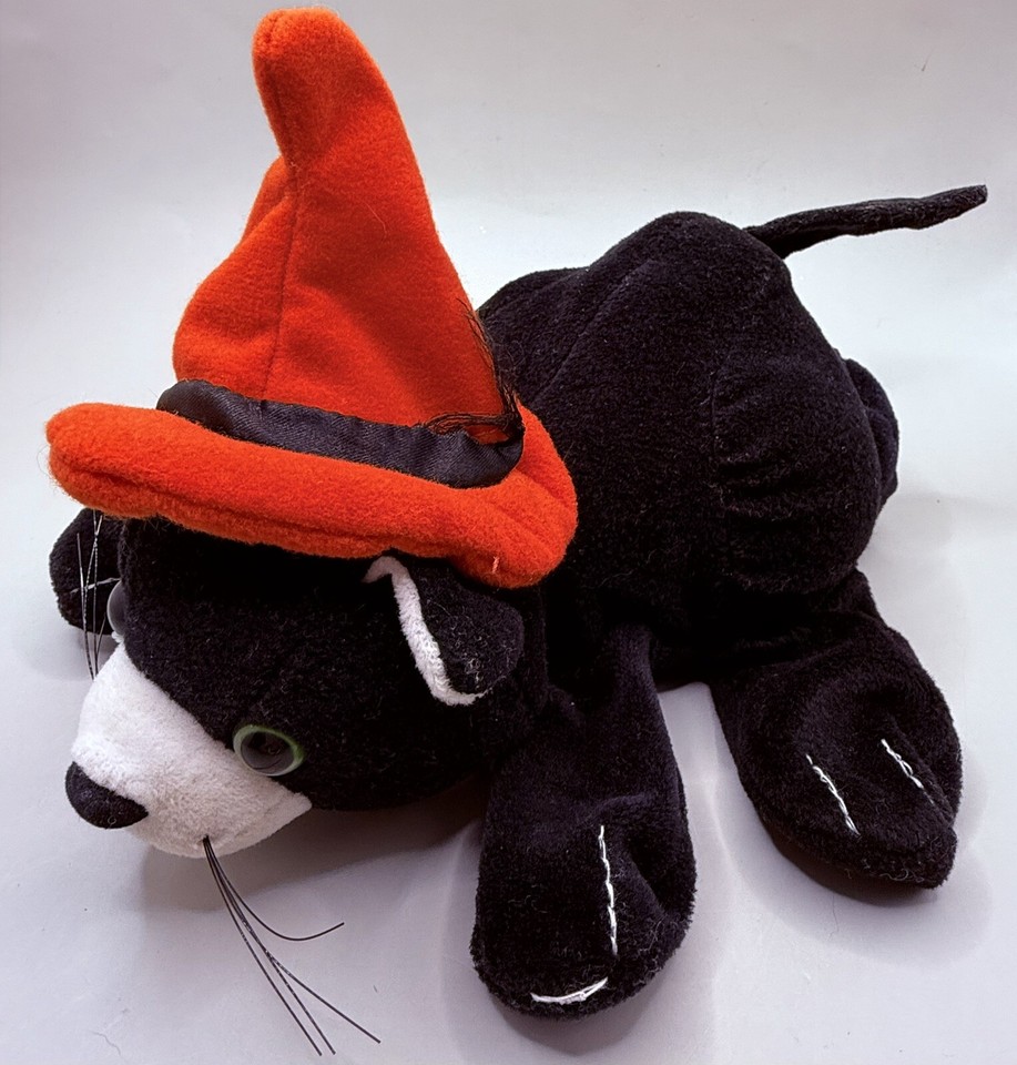 Vintage Halloween Black Cat Hand Puppet Orange Witch Hat Fall ...