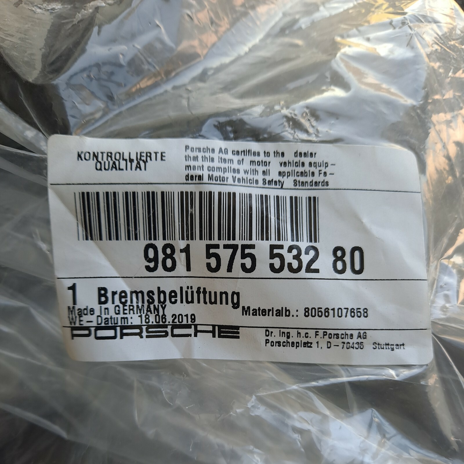 Porsche 911 Brake Air Duct Right 98157553280 | eBay