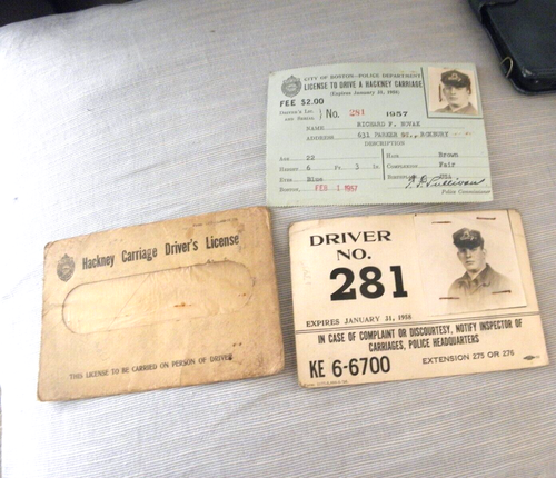 VINTAGE SET OF 3 CARD DRIVER LICENSE W/ PHOTOS HACKNEY CARRIAGE BOSTON ...
