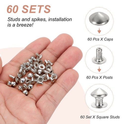 6mm Spike Rivets, 60 Sets Round Studs Rivet Rapid Punk Spikes, Silver Tone | eBay
