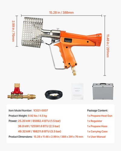 Propane Heat Gun Up to 187660 BTU Hot Air Gun with Regulator & Carry ...