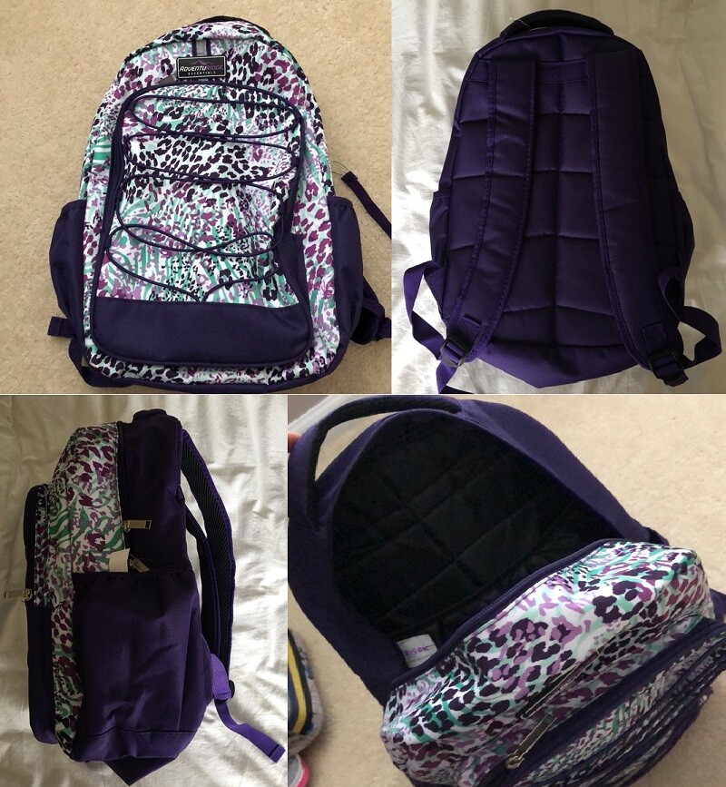 NEW ADVENTURIDGE Backpack Bag Purple Pink Teal cheetah animal print NWT ...