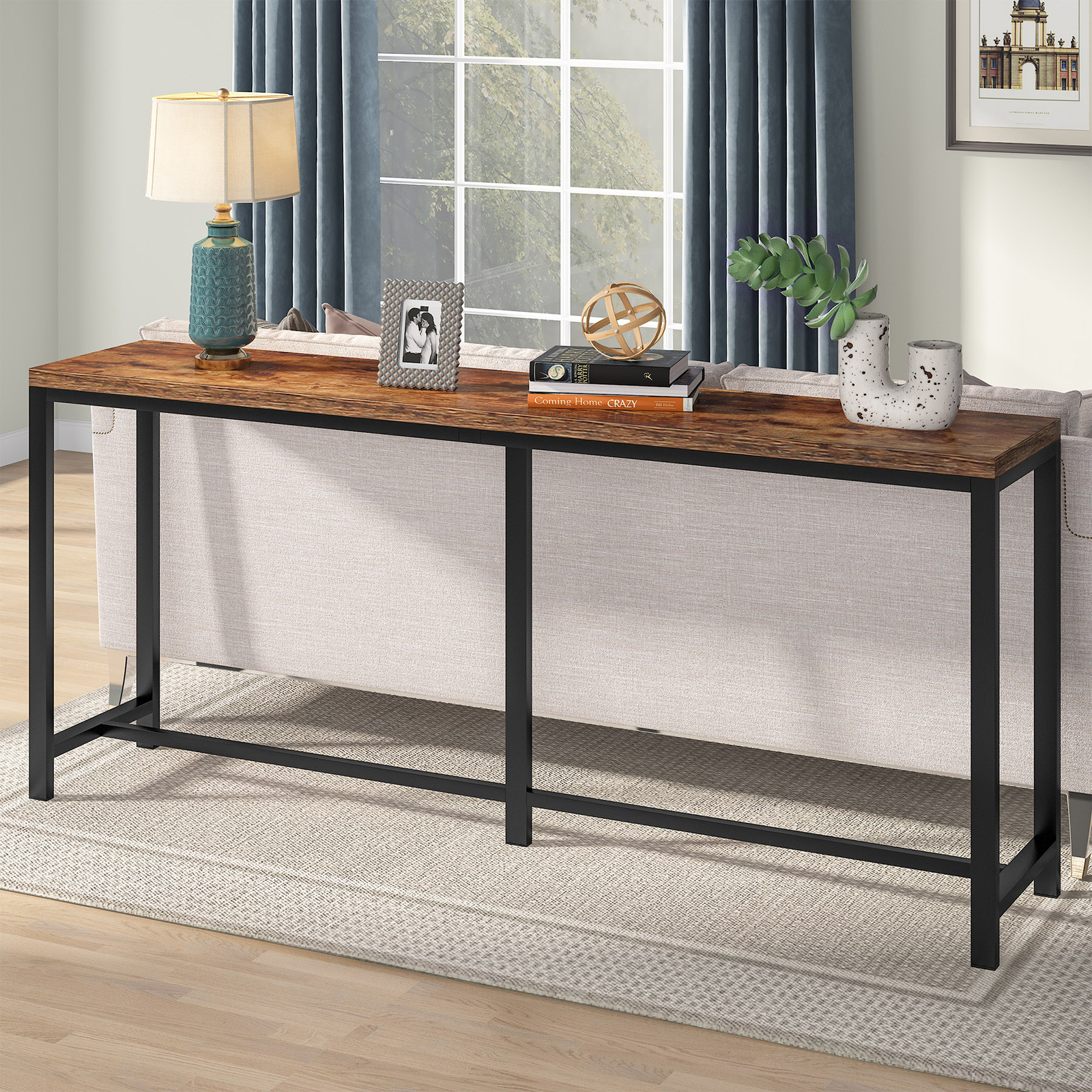 70.9-Inch Long Console Table Behind Couch, Industrial Narrow Entryway ...