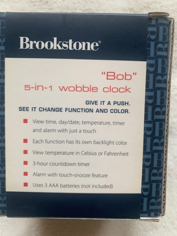 Wobble Clock Brookstone Bob 5 in 1 clock w/ date Alarm Timer Temp NIB ...
