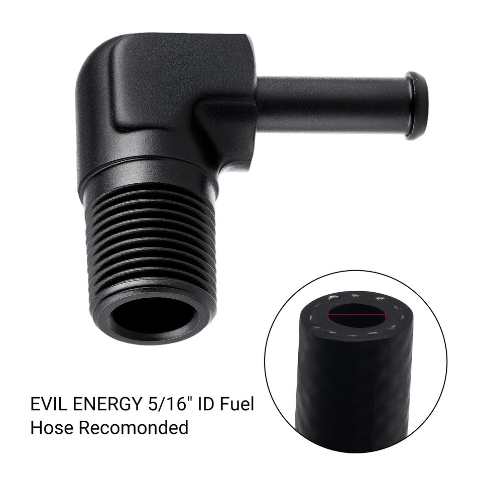 EVIL ENERGY 3/8 NPT Male to 5/16 Barb 90 Aluminum Fitting Adapter Black ...
