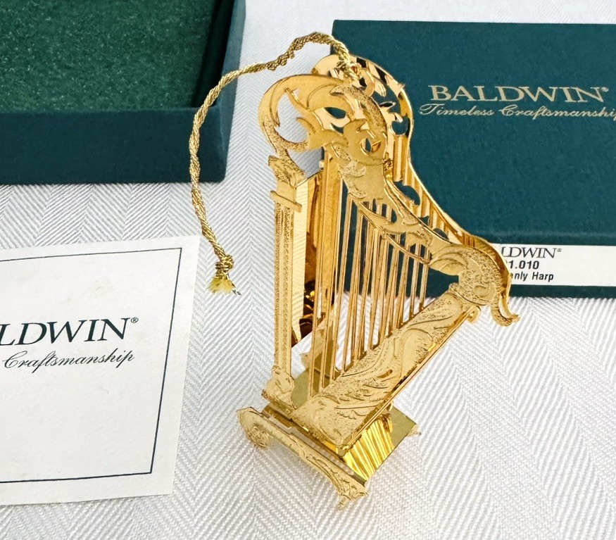 BALDWIN Brass Ornament HEAVENLY HARP Instrument Christmas Tree Holiday ...