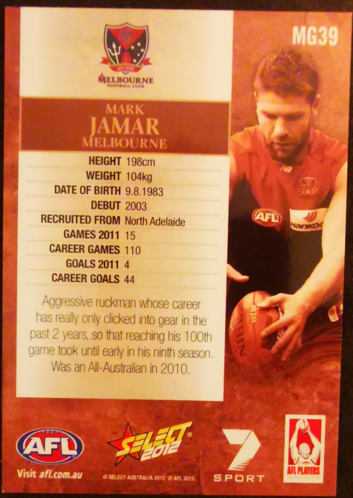 2012 Select AFL Champions Milestone Trading Card MG39 Mark Jamar ...