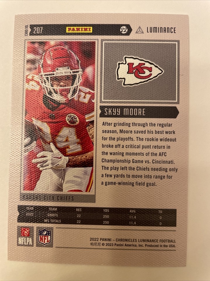2022 Chronicles Luminance Skyy Moore Blue RC Rookie #03/99 Chiefs | eBay