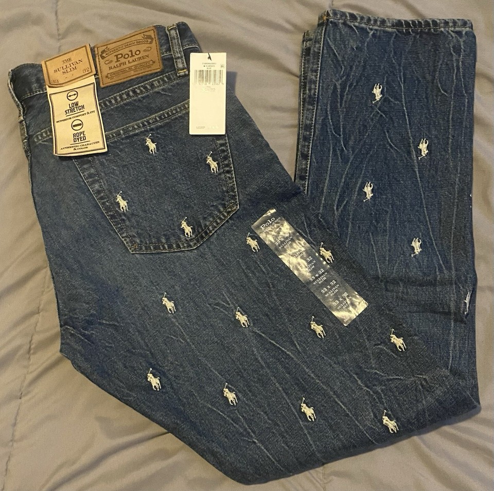 POLO RALPH LAUREN SULLIVAN SLIM EMBROIDERED PONY JEANS MENS SIZE 33x30 ...