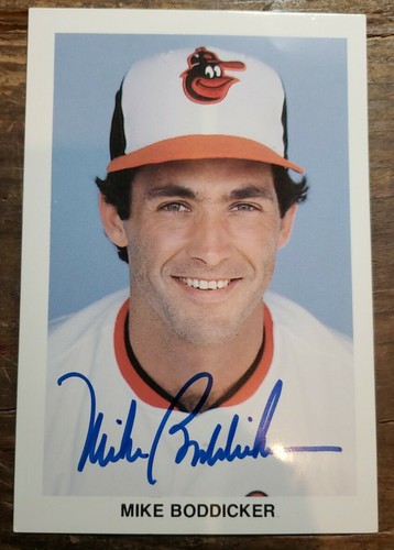 1986 BALTIMORE ORIOLES TEAM ISSUED POSTCARD MIKE BODDICKER Auto No COA ...