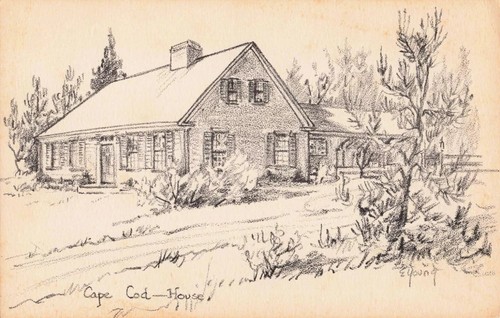 Drawing of a House on Cape Cod by E Young - Massachusetts MA - Postcard ...