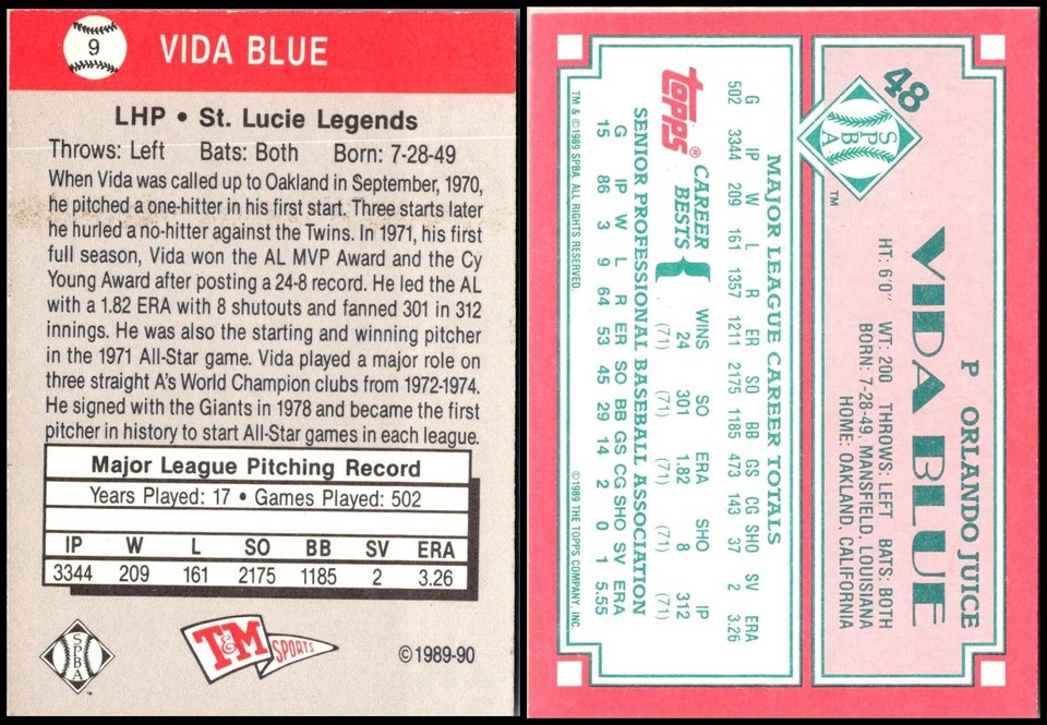 1989 Vida Blue (2) Card Lot - Running Low – Final Chance to Order Today ...