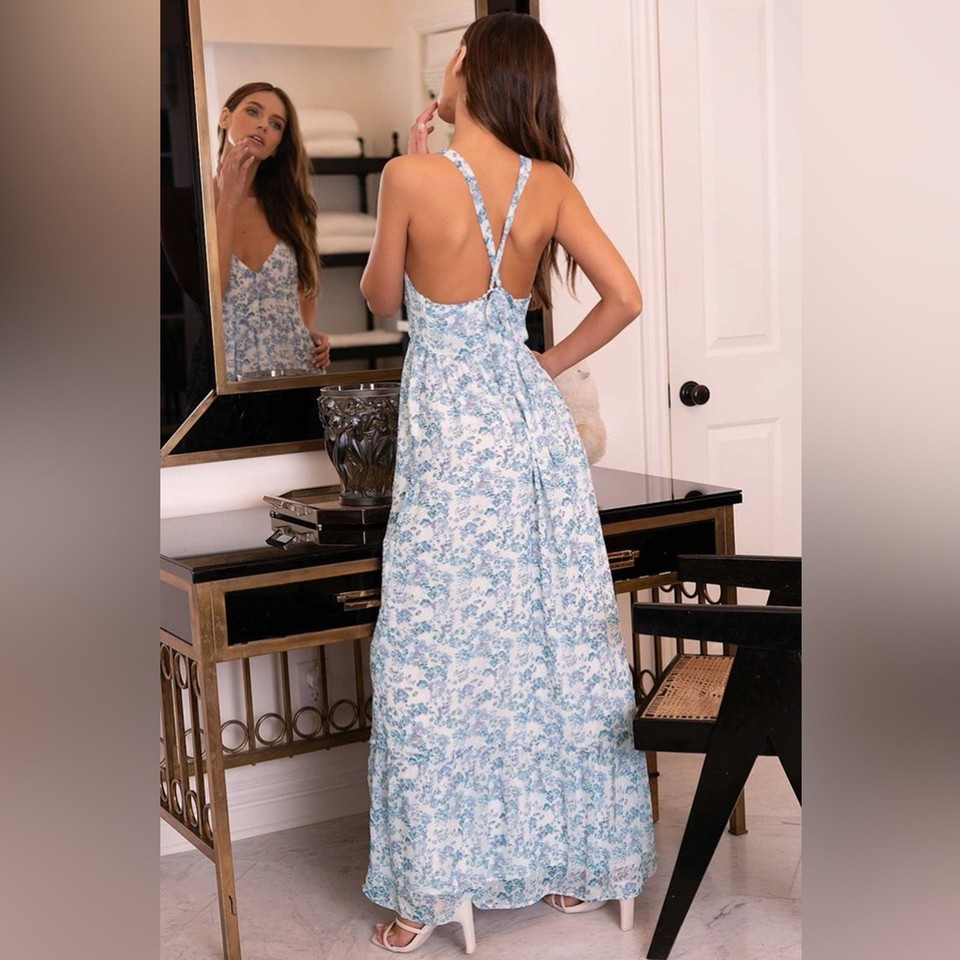 LULU’S My Love Story White Floral Print Tie-Back Maxi Dress | eBay UK