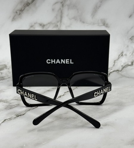 NEW CHANEL 5408 Black Acetate & Silver Logo-Square Transparent Lens ...