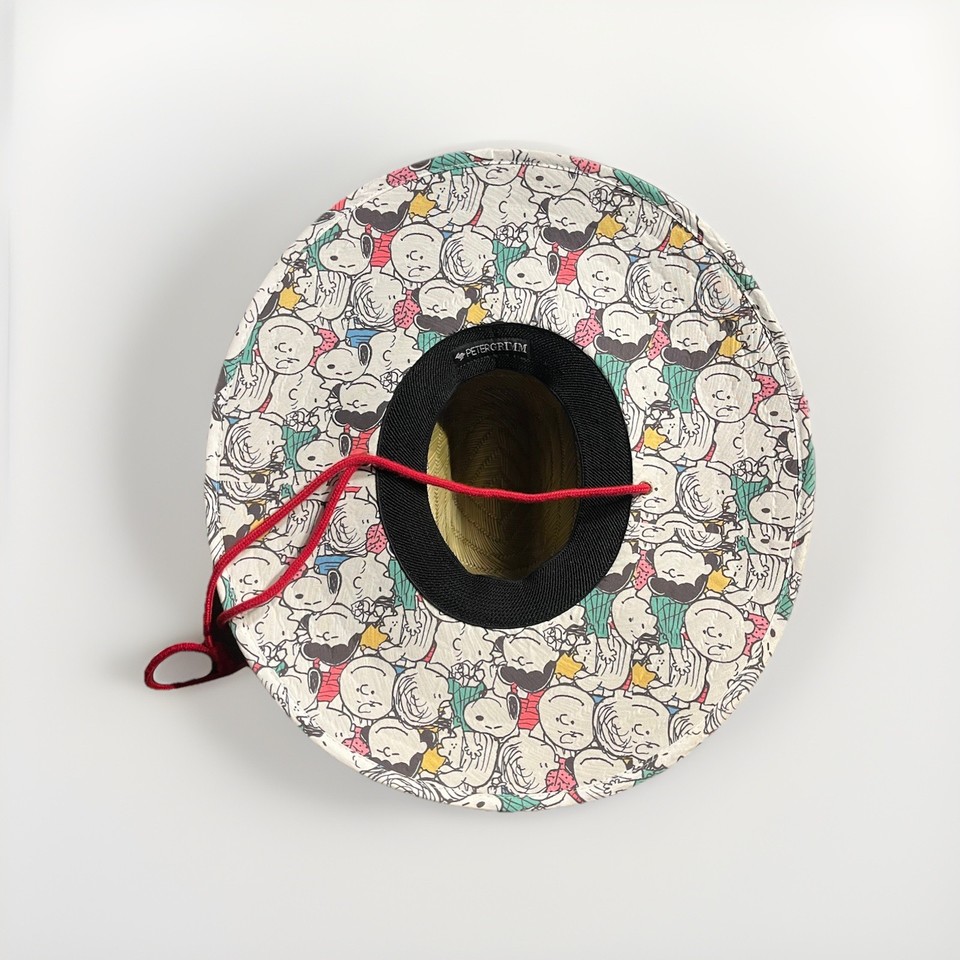 Peter Grimm Peanuts Snoopy Straw Lifeguard Hat Comic Strip Under Brim ...