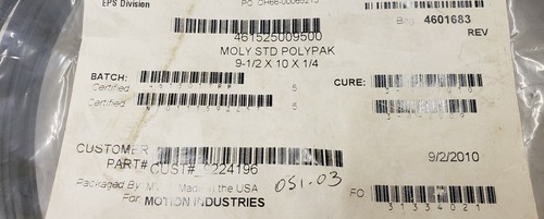 1-PC Parker 461525009500 9-1/2 x 10 x 1/4 Moly Std Polypak Rod Piston ...