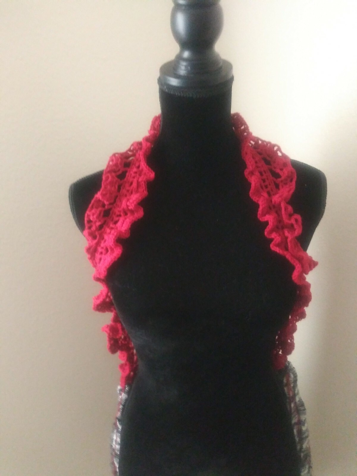Red crochet vest embellished with black sparkle fringe | eBay