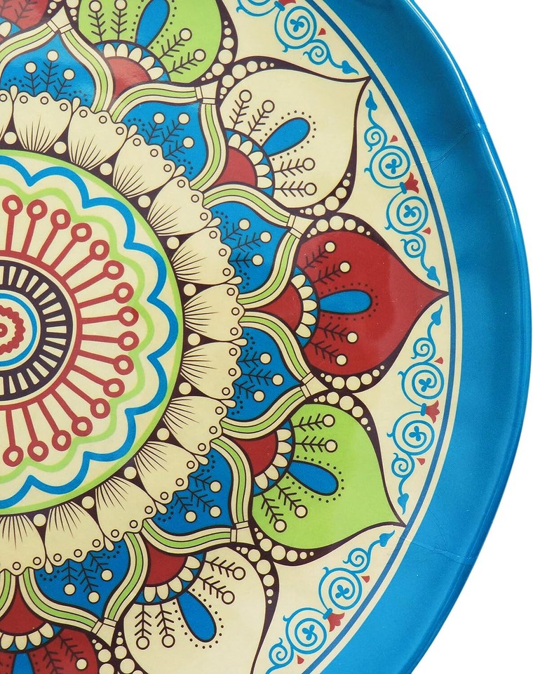 Elama Camilla 12 Piece Multicolor Mandala Pattern Melamine Dinnerware ...