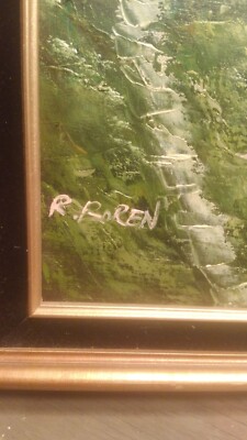 Richard Boren Original painting Large canvas Cabin with waterfall | eBay