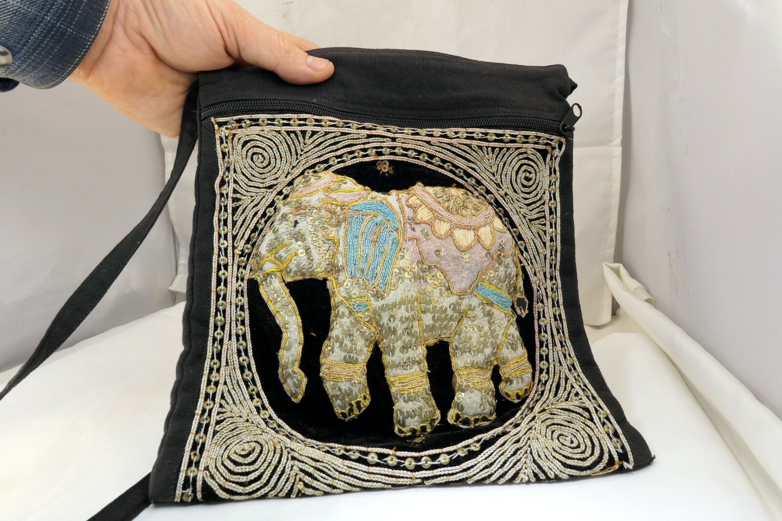 Shoulder Bag Handcrafted Myanmar Sequin Embroidered Tapestry Elephant ...