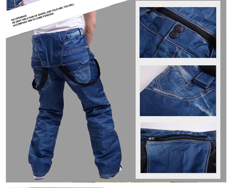 Men's Winter Ski Pants Outdoor Waterproof Denim Snowboard Windproof ...
