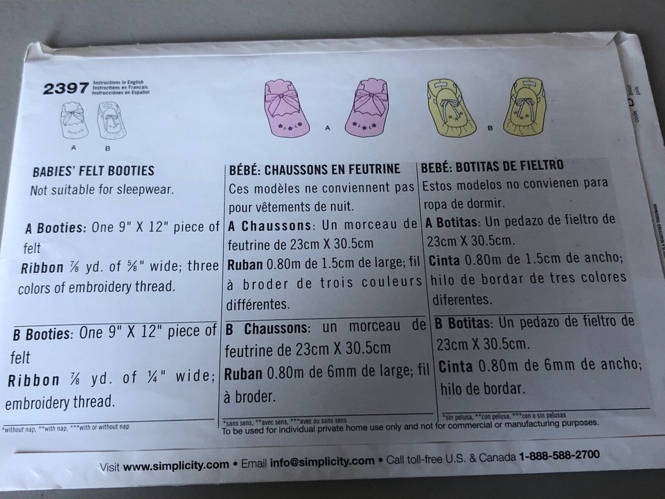 💐 SIMPLICITY #2397 - BEAUTIFUL (2 STYLE) FELT BABY BOOTIES - SHOES ...