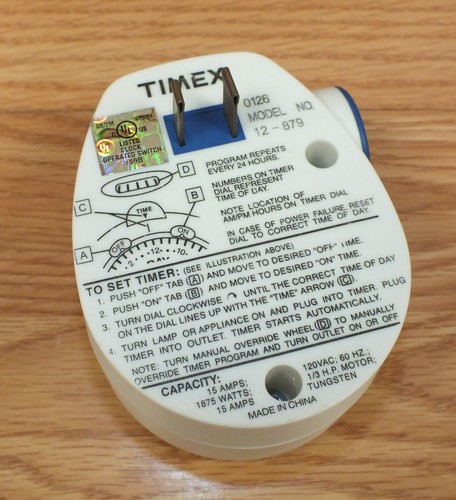 Genuine Timex (12-879) 120VAC 60hz 15 Amps Lamp & Appliance Timer ...