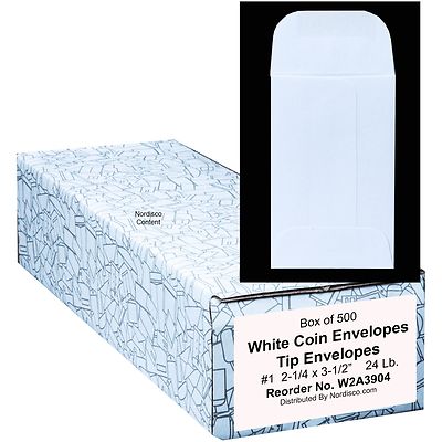 #1 White Coin Envelopes, Tip Envelopes, 2-1/4 x 3-1/2", 24lb. Box of ...