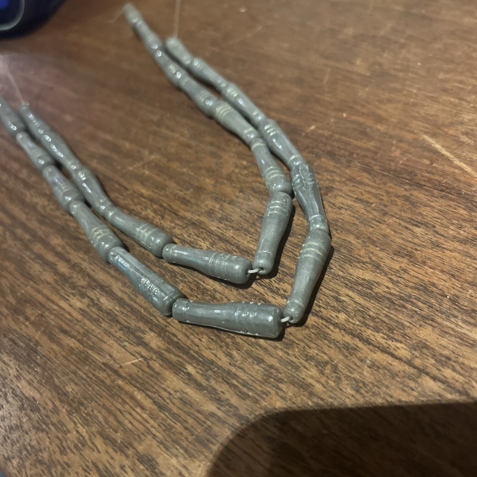 Vintage Gray Art glass Molded Glass beads Tubular 1950s Era 16in Strand ...