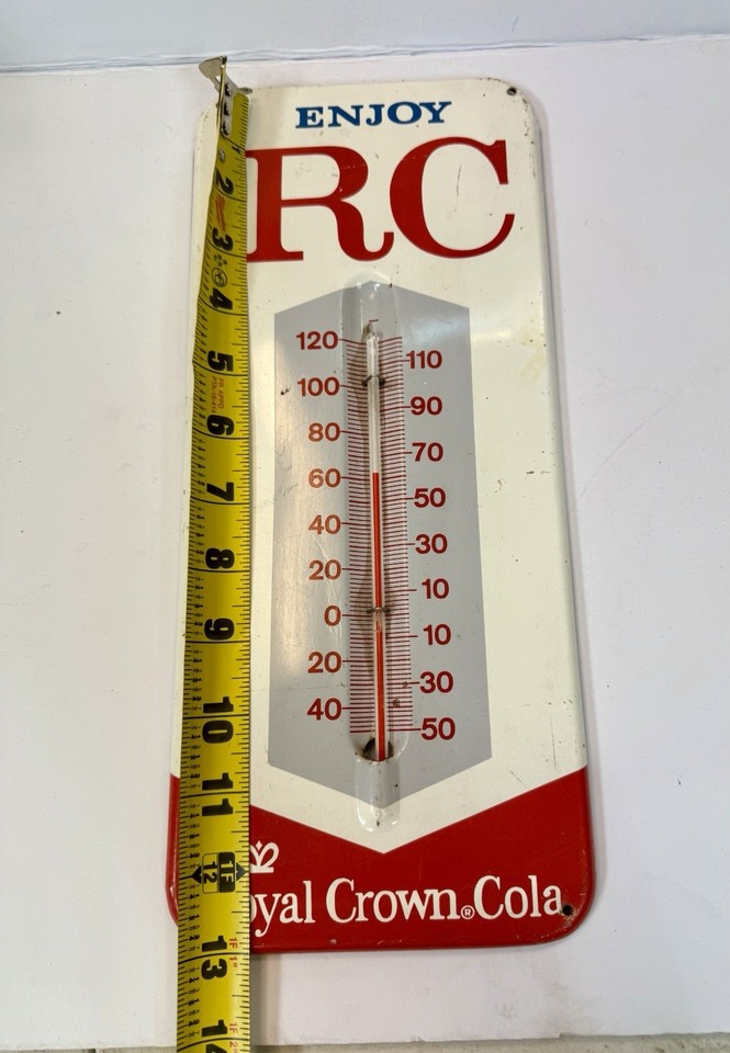 Vintage RC ROYAL CROWN COLA Thermometer Tin Soda Sign Works ST2 ...