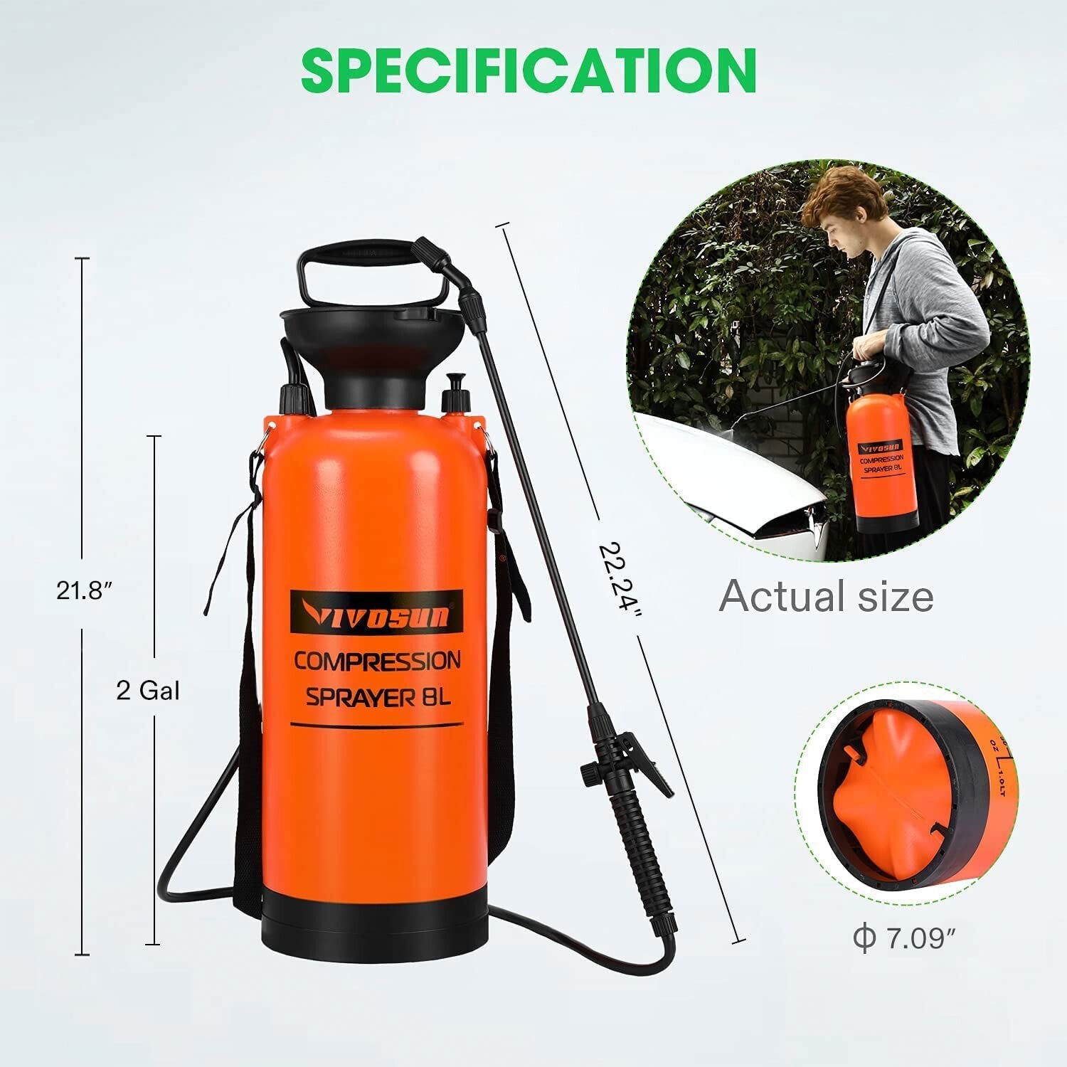 VIVOSUN 8L Pump Pressure Sprayer Pressurized Lawn & Garden Water Spray ...