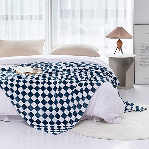 Throw Blankets Flannel Blanket with Checkerboard Grid Pattern 90"x90 ...
