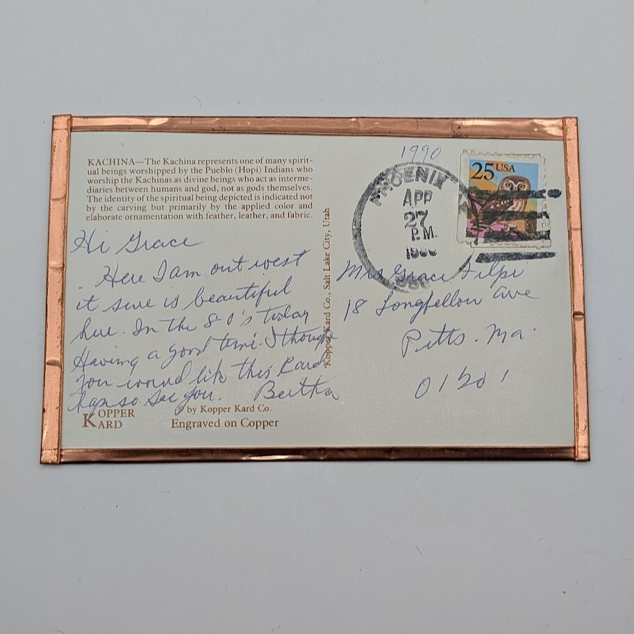 Vintage Kopper Kard Copper Postcard - Kachina Design, Embossed Hopi Art ...