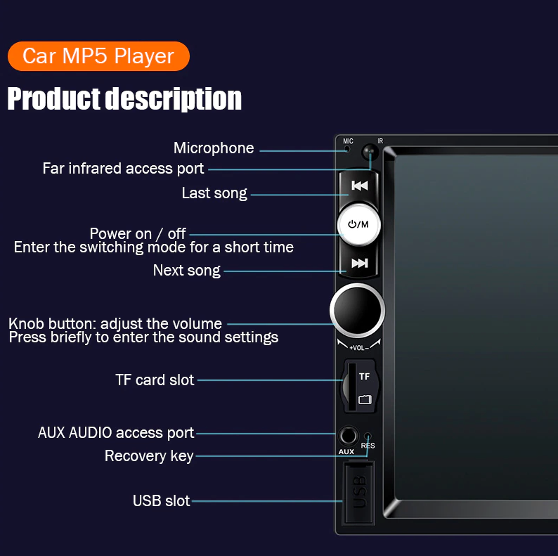 7" Double 2 DIN Car MP5 Player Bluetooth Touch Screen Stereo Radio With ...